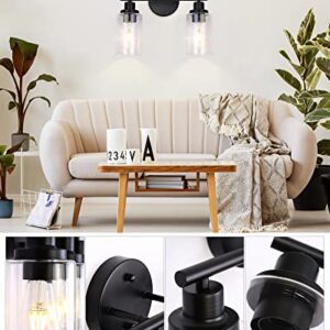 Bathroom Vanity Light,2 Light Black Bathroom Light Fixtures,Vanity Lights for Bathroom,Modern Wall Sconces with Clear Glass Shade,Bathroom Lamp,for Bathroom Vanity Bedroom Farmhouse Living Room