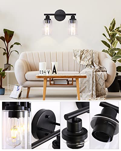 Bathroom Vanity Light,2 Light Black Bathroom Light Fixtures,Vanity Lights for Bathroom,Modern Wall Sconces with Clear Glass Shade,Bathroom Lamp,for Bathroom Vanity Bedroom Farmhouse Living Room