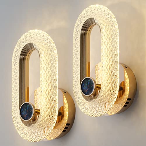 OYLYW Wall Sconces Set of Two, Acrylic led Wall Light lamp Vintage 3000k Vanity Lighting Fixture for Bedroom Bedside Bathroom Living Room Hallway(2 Pack)