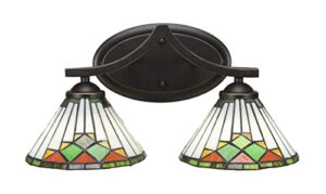 zilo 2 light bath bar shown in dark granite finish with 7" green sunray tiffany glass (552-dg-9375)