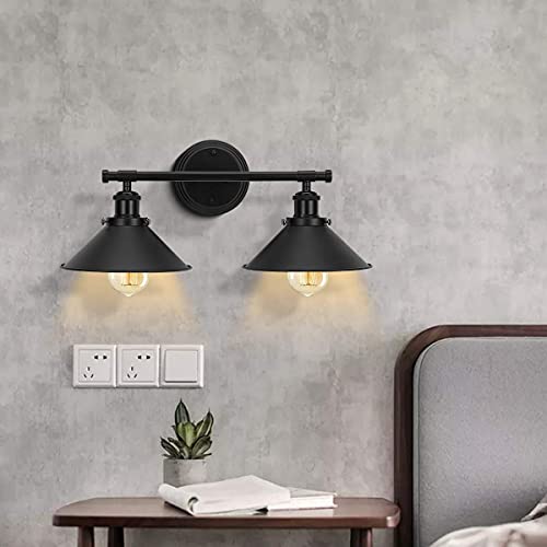 Alynzee 2 Light Bathroom Vanity Light Fixtures,Farmhouse Wall Sconce Matte Black Finish Industrial Bathroom Vanity Lighting for Bathroom Kitchen Living Room Workshop Cafe