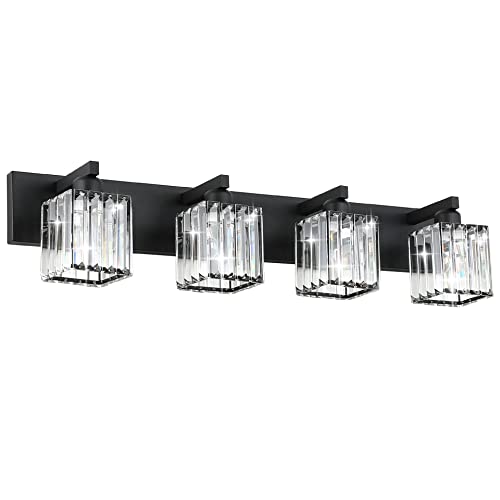 Aipsun Black Light Fixtures Bathroom Vanity Light Crystal Modern Vanity Light for Bathroom 4 Light (Exclude Bulb)