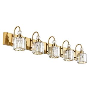 ralbay crystal bathroom vanity lights 5-lights brass gold crystal bathroom vanity lights over mirror modern crystal gold bathroom wall lighting fixtures