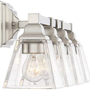 Regency Hill Mencino Mid Century Modern Wall Light Satin Nickel Silver Metal Hardwired 28" Wide 4-Light Fixture Clear Glass Cone Shade for Bathroom Vanity Mirror House Home Room Decor