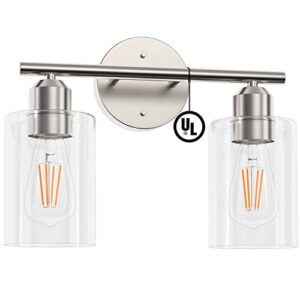 espird bathroom vanity light fixtures brushed nickel, 2 light bathroom light fixture over mirror, ul certification bathroom light fixture, modern wall lighting fixtures with glass shade, e26 socket