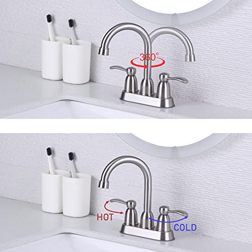 Bathroom Faucets, Bathroom Sink Faucet, 4 Inch 2 Handle Centerset Faucet for Bathroom Sink, Lead-Free, with Pop Up Drain Water Supply Lines - Brushed Nickel