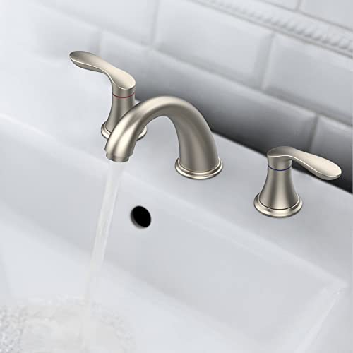 Bathroom Sink Faucet, Faucet for Bathroom Sink, Widespread Brushed Nickel Bathroom Faucet 3 Hole with Stainless Steel Pop Up Drain and cUPC Lead-Free Hose - (Brushed Nickel)