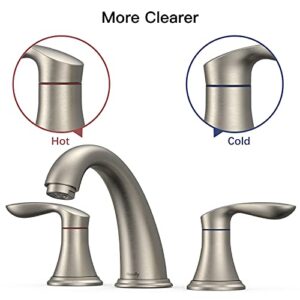 Bathroom Sink Faucet, Faucet for Bathroom Sink, Widespread Brushed Nickel Bathroom Faucet 3 Hole with Stainless Steel Pop Up Drain and cUPC Lead-Free Hose - (Brushed Nickel)