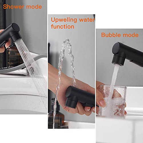 LAZ HOME Bathroom Sink Faucet with Pull Out Sprayer,Three Water Flow Modes Brass Single Handle Black Bathroom Basin Faucet for Hot and Cold Water Vanity Basin Faucet with Sprayer