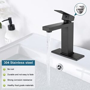 Midanya Matte Black Bathroom Sink Faucet 1 Hole Single Handle Deck Mount Lavatory Mixer Tap Include Pop Up Drain and Cover Plate One Lever Stainless Steel SUS304 Commercial