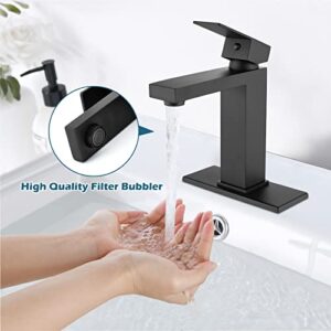 Midanya Matte Black Bathroom Sink Faucet 1 Hole Single Handle Deck Mount Lavatory Mixer Tap Include Pop Up Drain and Cover Plate One Lever Stainless Steel SUS304 Commercial