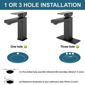 Midanya Matte Black Bathroom Sink Faucet 1 Hole Single Handle Deck Mount Lavatory Mixer Tap Include Pop Up Drain and Cover Plate One Lever Stainless Steel SUS304 Commercial