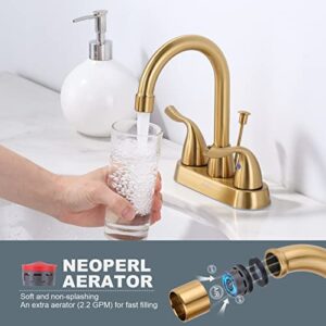 Brushed Gold Bathroom Faucet, ARCORA 4 inch Centerset Bathroom Faucet with Drain Assembly and Supply Lines, Gold Faucet for Bathroom Sink