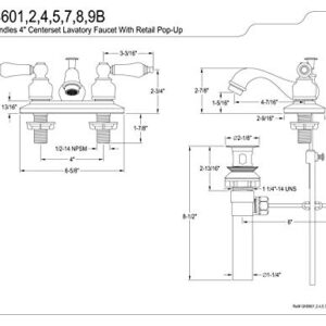 Kingston Brass GKB602B Restoration Lavatory Faucet with Retail Pop-Up, Polished 6.88 x 2.88 x 2.88