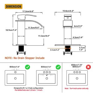 BESy Brass Black Waterfall Spout Bathroom Faucet, Single Hole Single Handle Bathroom Sink Faucet, Rv Lavatory Vanity Faucet with Deck Plate, Brass, Matte Black