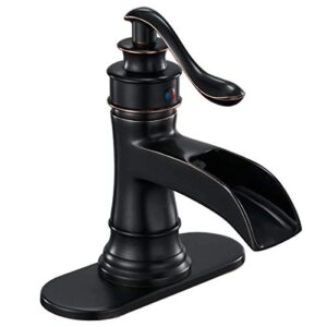 oil rubbed bronze bathroom faucet waterfall sink basin single handle bath lavatory farmhouse faucets antique black one hole lever spout mixer tap commercial supply hose lead-free