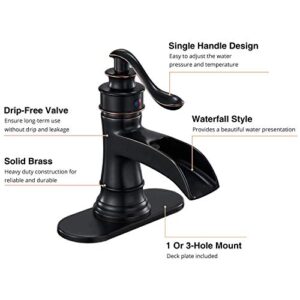 Oil Rubbed Bronze Bathroom Faucet Waterfall Sink Basin Single Handle Bath Lavatory Farmhouse Faucets Antique Black One Hole Lever Spout Mixer Tap Commercial Supply Hose Lead-Free