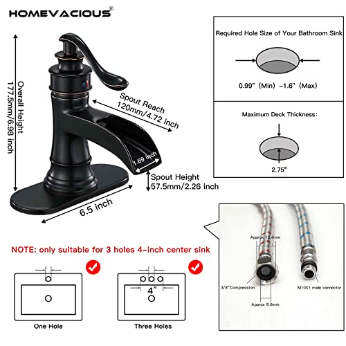 Oil Rubbed Bronze Bathroom Faucet Waterfall Sink Basin Single Handle Bath Lavatory Farmhouse Faucets Antique Black One Hole Lever Spout Mixer Tap Commercial Supply Hose Lead-Free