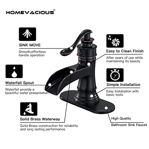 Oil Rubbed Bronze Bathroom Faucet Waterfall Sink Basin Single Handle Bath Lavatory Farmhouse Faucets Antique Black One Hole Lever Spout Mixer Tap Commercial Supply Hose Lead-Free