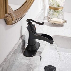 Oil Rubbed Bronze Bathroom Faucet Waterfall Sink Basin Single Handle Bath Lavatory Farmhouse Faucets Antique Black One Hole Lever Spout Mixer Tap Commercial Supply Hose Lead-Free