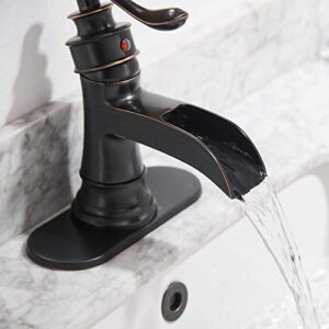 Oil Rubbed Bronze Bathroom Faucet Waterfall Sink Basin Single Handle Bath Lavatory Farmhouse Faucets Antique Black One Hole Lever Spout Mixer Tap Commercial Supply Hose Lead-Free