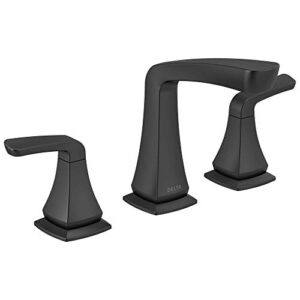 delta faucet vesna widespread bathroom faucet 3 hole, drain assembly, worry-free drain catch, matte black 35789lf-bl