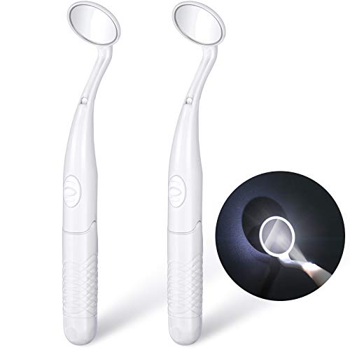 2 Pieces Dental Mouth Mirror with Light Oral Mirror LED Anti-Fog Teeth Mouth Dental Mirror Teeth Inspection Mirror Curve Angle Dentist Oral Care Tool Dentist Home Use Tools