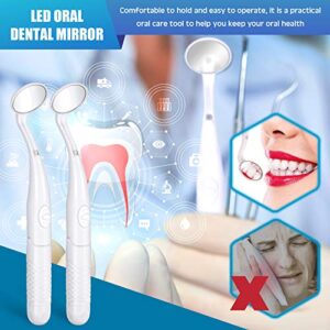 2 Pieces Dental Mouth Mirror with Light Oral Mirror LED Anti-Fog Teeth Mouth Dental Mirror Teeth Inspection Mirror Curve Angle Dentist Oral Care Tool Dentist Home Use Tools