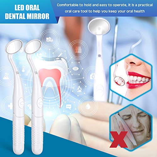 2 Pieces Dental Mouth Mirror with Light Oral Mirror LED Anti-Fog Teeth Mouth Dental Mirror Teeth Inspection Mirror Curve Angle Dentist Oral Care Tool Dentist Home Use Tools