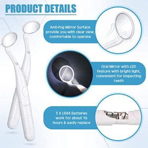 2 Pieces Dental Mouth Mirror with Light Oral Mirror LED Anti-Fog Teeth Mouth Dental Mirror Teeth Inspection Mirror Curve Angle Dentist Oral Care Tool Dentist Home Use Tools