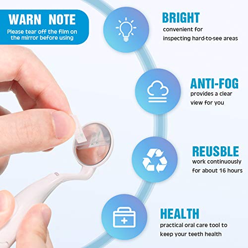 2 Pieces Dental Mouth Mirror with Light Oral Mirror LED Anti-Fog Teeth Mouth Dental Mirror Teeth Inspection Mirror Curve Angle Dentist Oral Care Tool Dentist Home Use Tools