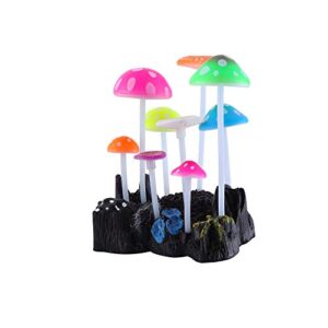 Filhome Glowing Fish Tank Decorations, 4 pcs Glow Aquarium Decoration Plants Kit Glowing Mushroom Coral Ornaments