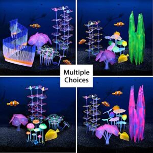 Filhome Glowing Fish Tank Decorations, 4 pcs Glow Aquarium Decoration Plants Kit Glowing Mushroom Coral Ornaments