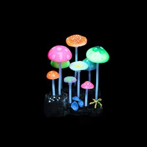 Filhome Glowing Fish Tank Decorations, 4 pcs Glow Aquarium Decoration Plants Kit Glowing Mushroom Coral Ornaments