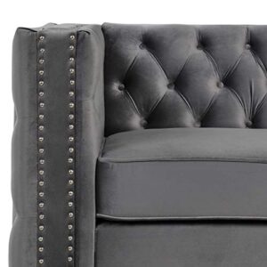 Morden Fort 61" Modern Loveseat for Living Room Furniture with Deep Dutch Velvet, Iron Legs - Grey