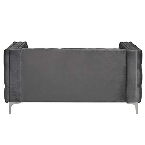 Morden Fort 61" Modern Loveseat for Living Room Furniture with Deep Dutch Velvet, Iron Legs - Grey