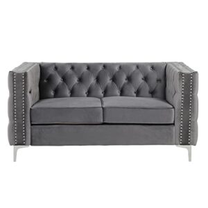 Morden Fort 61" Modern Loveseat for Living Room Furniture with Deep Dutch Velvet, Iron Legs - Grey