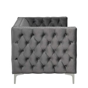 Morden Fort 61" Modern Loveseat for Living Room Furniture with Deep Dutch Velvet, Iron Legs - Grey