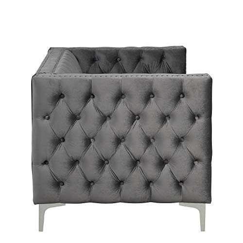 Morden Fort 61" Modern Loveseat for Living Room Furniture with Deep Dutch Velvet, Iron Legs - Grey