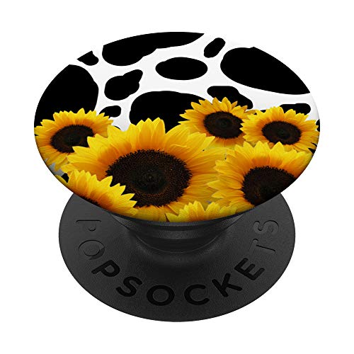 Cow Print and Sunflower PopSockets PopGrip: Swappable Grip for Phones & Tablets