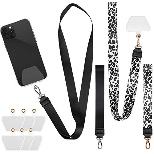 Frienda 10 Pieces Phone Lanyard Patch Cell Phone Lanyard Pad Phone Tether Phone Lanyard (Black, Black and White Leopard)