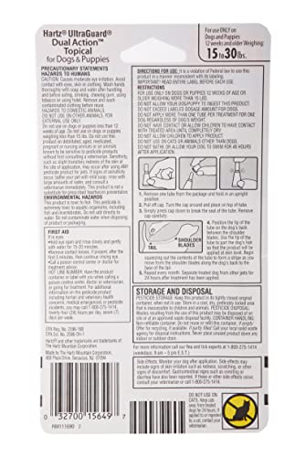 Hartz UltraGuard Dual Action Flea & Tick Topical Dog Treatment and Flea and Tick Prevention, 6 Months, 15-30 Pound Dogs