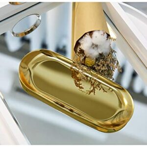 2 Pcs Stainless Steel Towel Tray Dish Plate Storage Tray Tea Tray Fruit Trays Cosmetics Jewelry Organizer, Oval , Gold