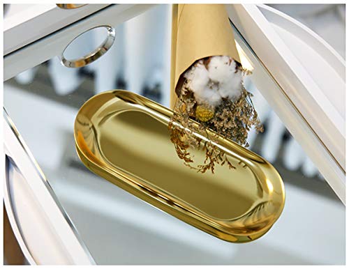 2 Pcs Stainless Steel Towel Tray Dish Plate Storage Tray Tea Tray Fruit Trays Cosmetics Jewelry Organizer, Oval , Gold