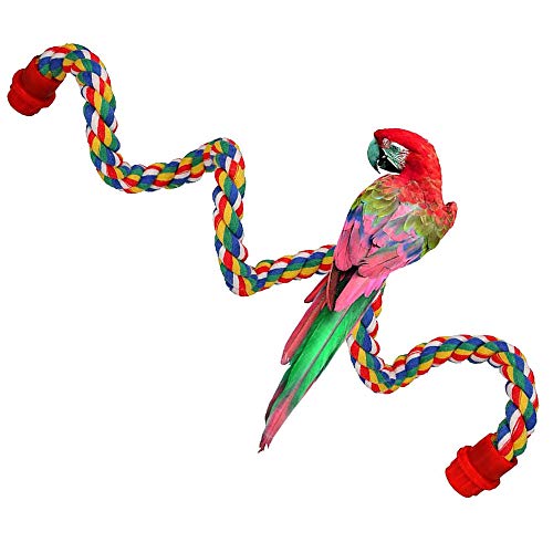 QR Bird Rope Perch Bird Toys Bird Cage Accessories Both Ends Can Be Fixed Colored Ropes Bend Bungee Natural for Parakeets Cockatiels, Conures, Macaws, Lovebirds, Finches