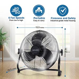 SEYAS Rechargeable Outdoor Floor Fan, 12'' Portable 5200mAh Battery Operated Fan with Metal Blade, Cordless High Velocity Industrial Fan Running 3.5-24 Hours for Patio, Camping, Home and Hurricane