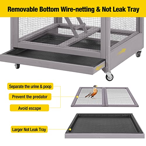 Aivituvin Bird Cages Outdoor Bird Aviary Indoor Parakeet Cage with Perch for Birds, Large Dove cage with Wire Netting Above The Removable Pull Out Tray - Wheels Include