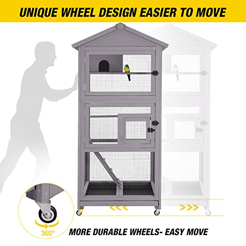 Aivituvin Bird Cages Outdoor Bird Aviary Indoor Parakeet Cage with Perch for Birds, Large Dove cage with Wire Netting Above The Removable Pull Out Tray - Wheels Include