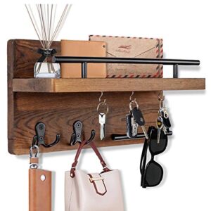 ourwarm mail key holder for wall decorative, wooden mail organizer wall mount with 5 key hooks, wood key hangers for wall with mail key rack, rustic mail sorter for entryway office hallway home decor