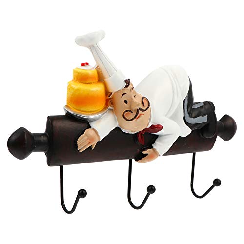 Cabilock Cute Chef Hooks 2Pcs Resin French Chef Figurine Coat Rack Wall Mounted Wall Hooks Decorative Cook Hanger Hook Towel Hooks Hat Rack for Home Kitchen Bakery Chef Kitchen Hanger